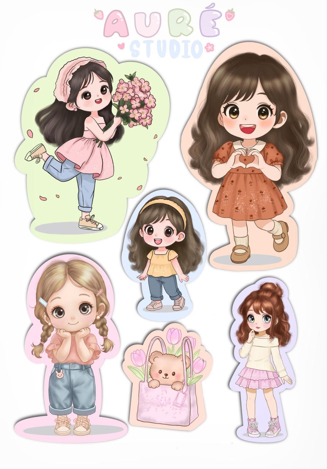 Adorable Cartoon Girl Stickers | Kawai Planner Stickers | Printable ...