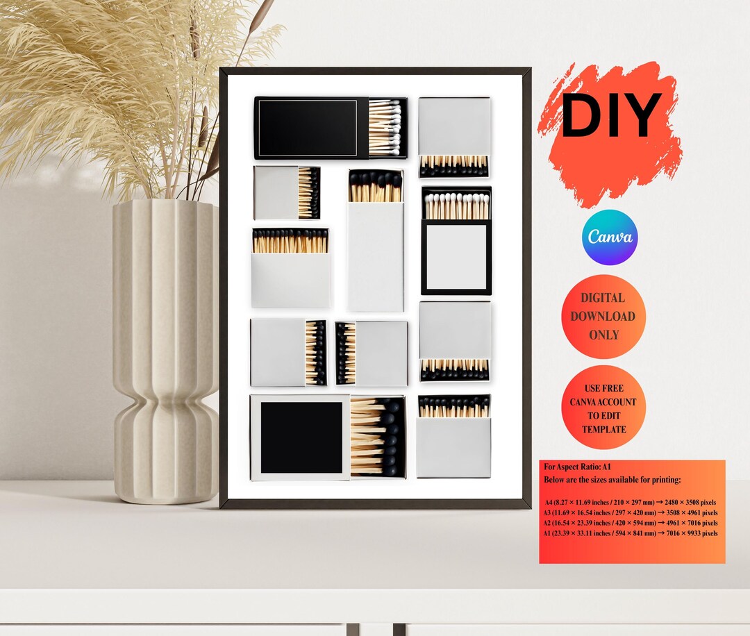 Matchbook Poster Template, Blank Black & White Matchbook DYI, Digital ...