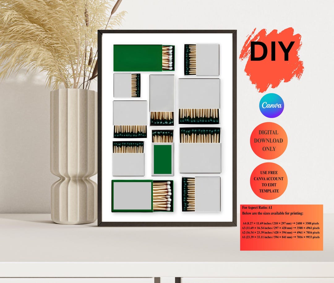 Matchbook Poster Template, Blank Green & White Matchbook DYI, Digital ...