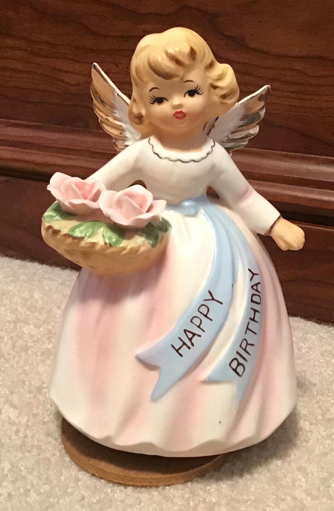 Lefton Vintage 1950's HAPPY BIRTHDAY Angel Musical Figurine Japan 3639 ...