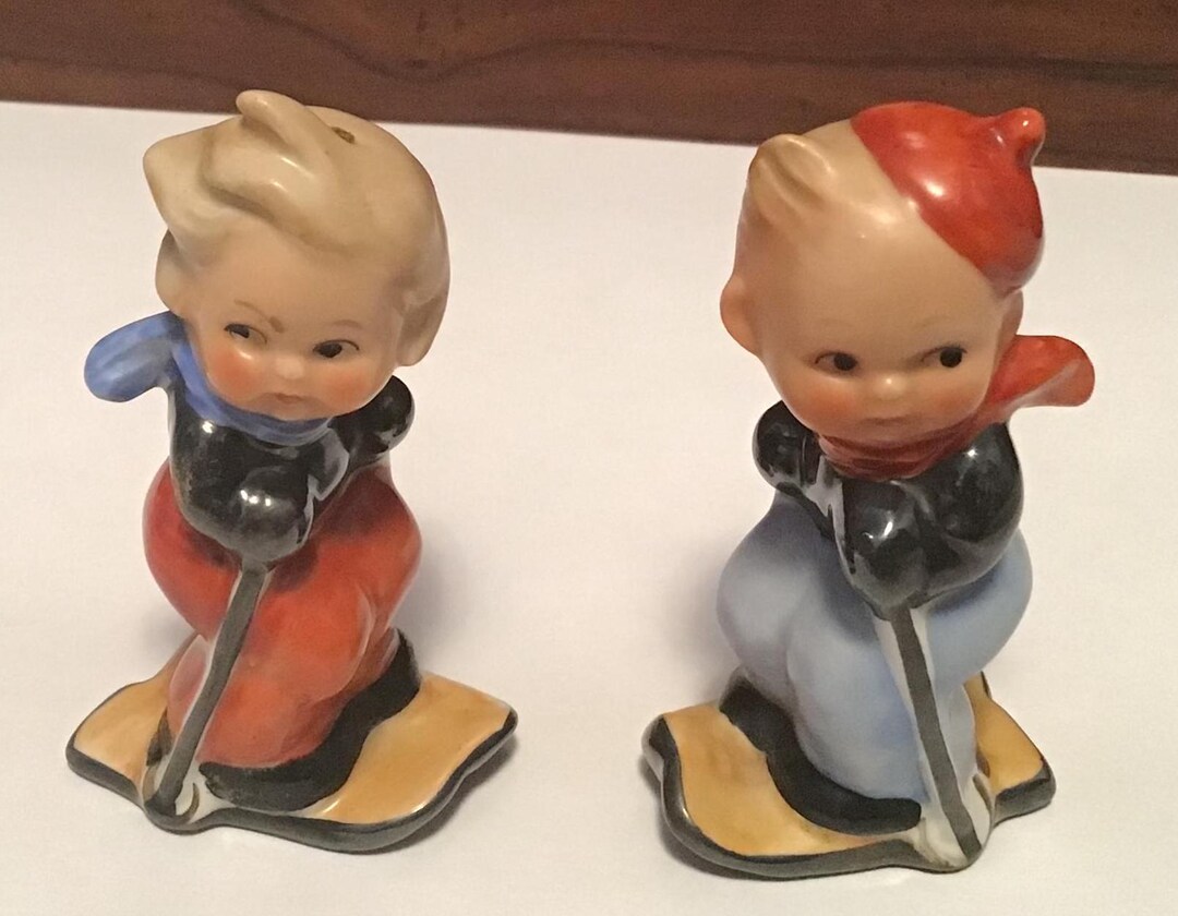 Vintage Salt & Pepper Shakers ~ Boy and Girl Skiers ~ 3-1/4"h ~ Hand ...