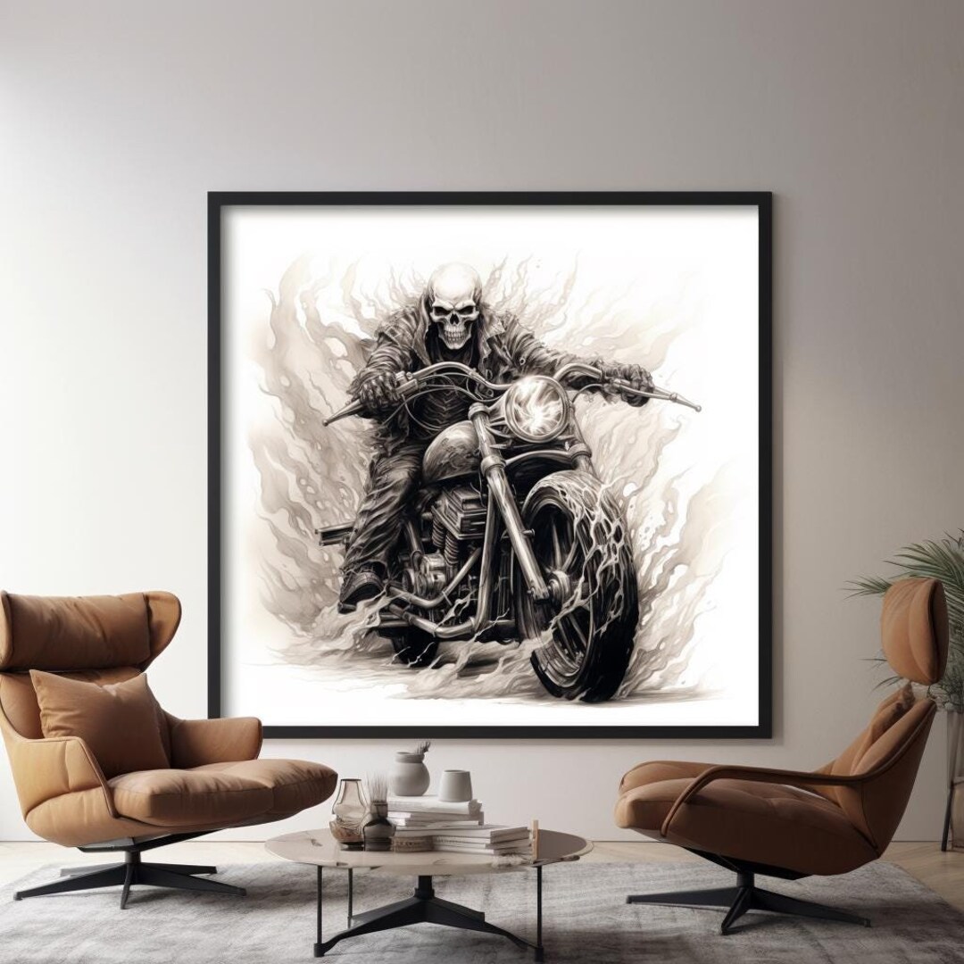 Weirdcore : Gothic Harley Davidson Biker in Black and White｜skeleton ...