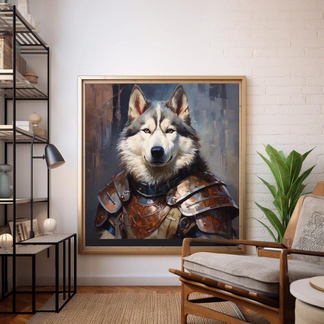 Medieval Husky Knight Decor : Acrylic Paint of a Royal Pet Portrait ...