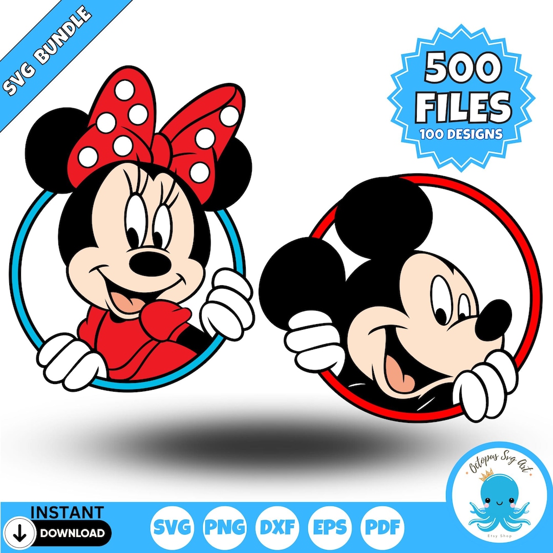 Mickey & Minnie SVG Bundle | 100 Designs, 500 Files (digital Download ...