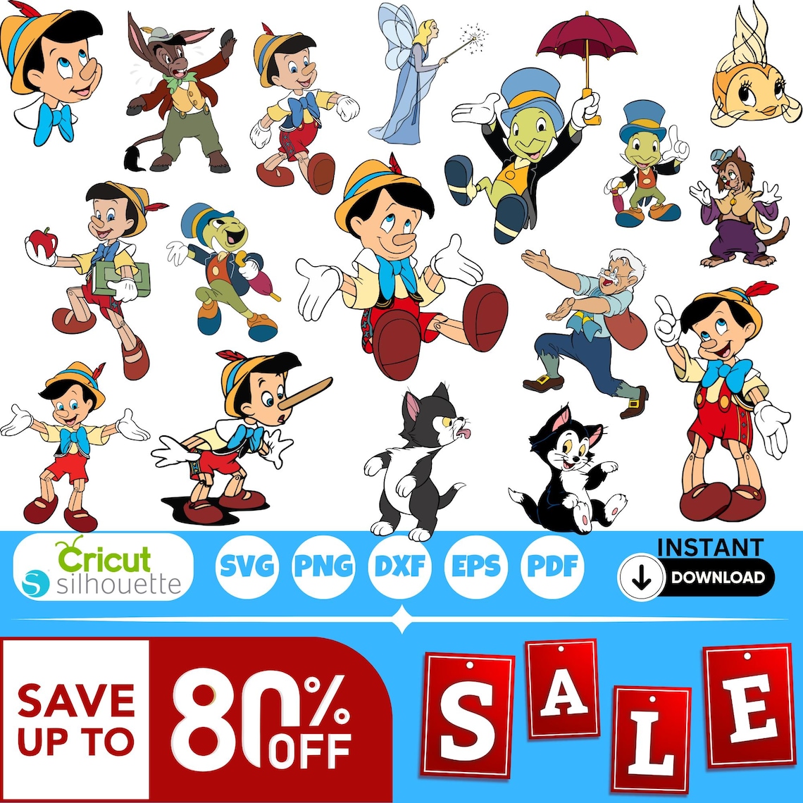 Pinocchio SVG Bundle Cut Files for Cricut & Silhouette | Jiminy Cricket ...