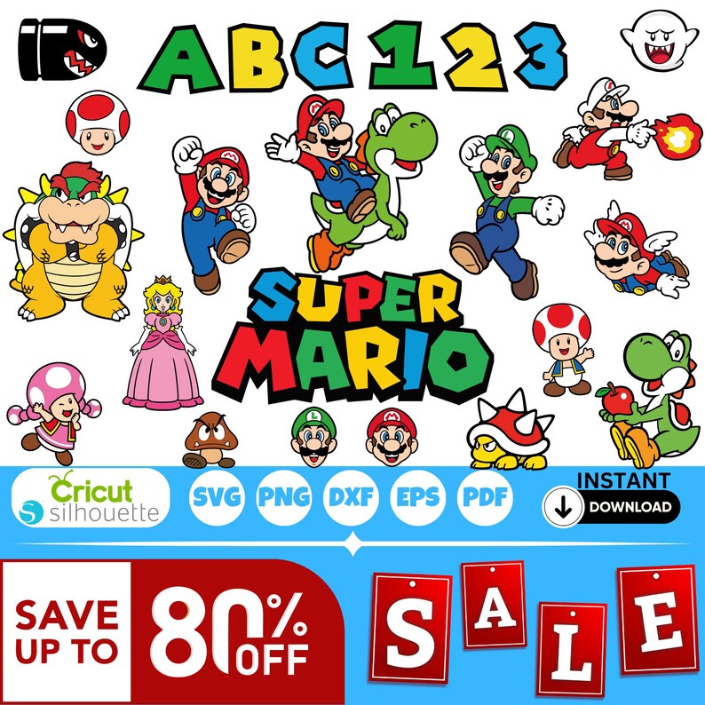Super Mario SVG Bundle: Cut Files + Alphabet & Numbers (digital ...