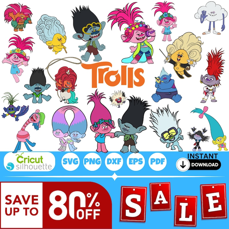 Trolls SVG Cut File Bundle: Poppy, Branch, DJ Suki Clipart (digital ...