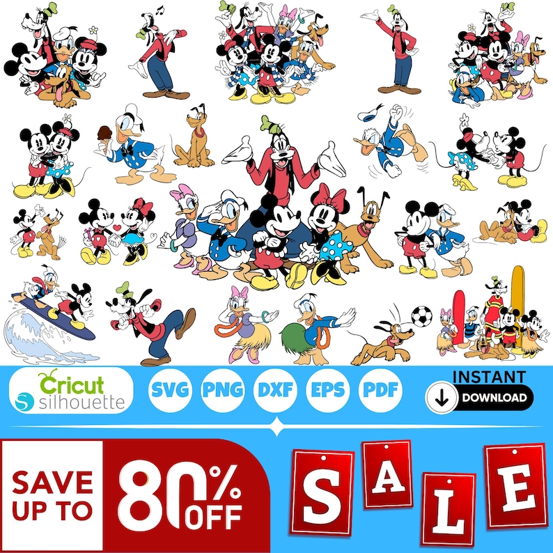 Vintage Mickey and Friends SVG Bundle: Retro Cut Files (digital ...