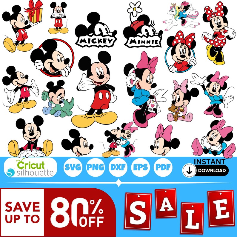 Mickey & Minnie SVG Bundle | 100 Designs, 500 Files (digital Download ...