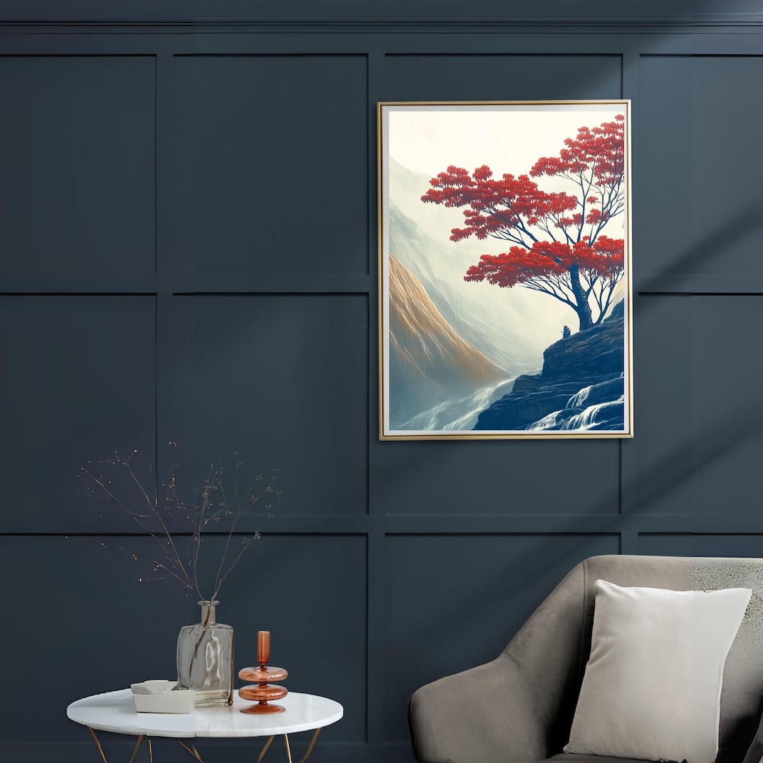 Japanese Landscape Wall Art, Red Maple Tree Poster, Japandi Minimalist ...