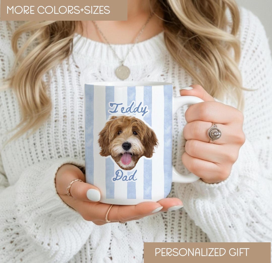 Personalized Pet Face Photo Mug: Stripe Dog Picture Cup, New Dog Mom ...
