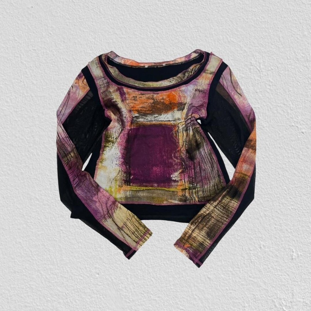 90s Mesh Top Vintage Long Sleeve Graphic Top - Etsy