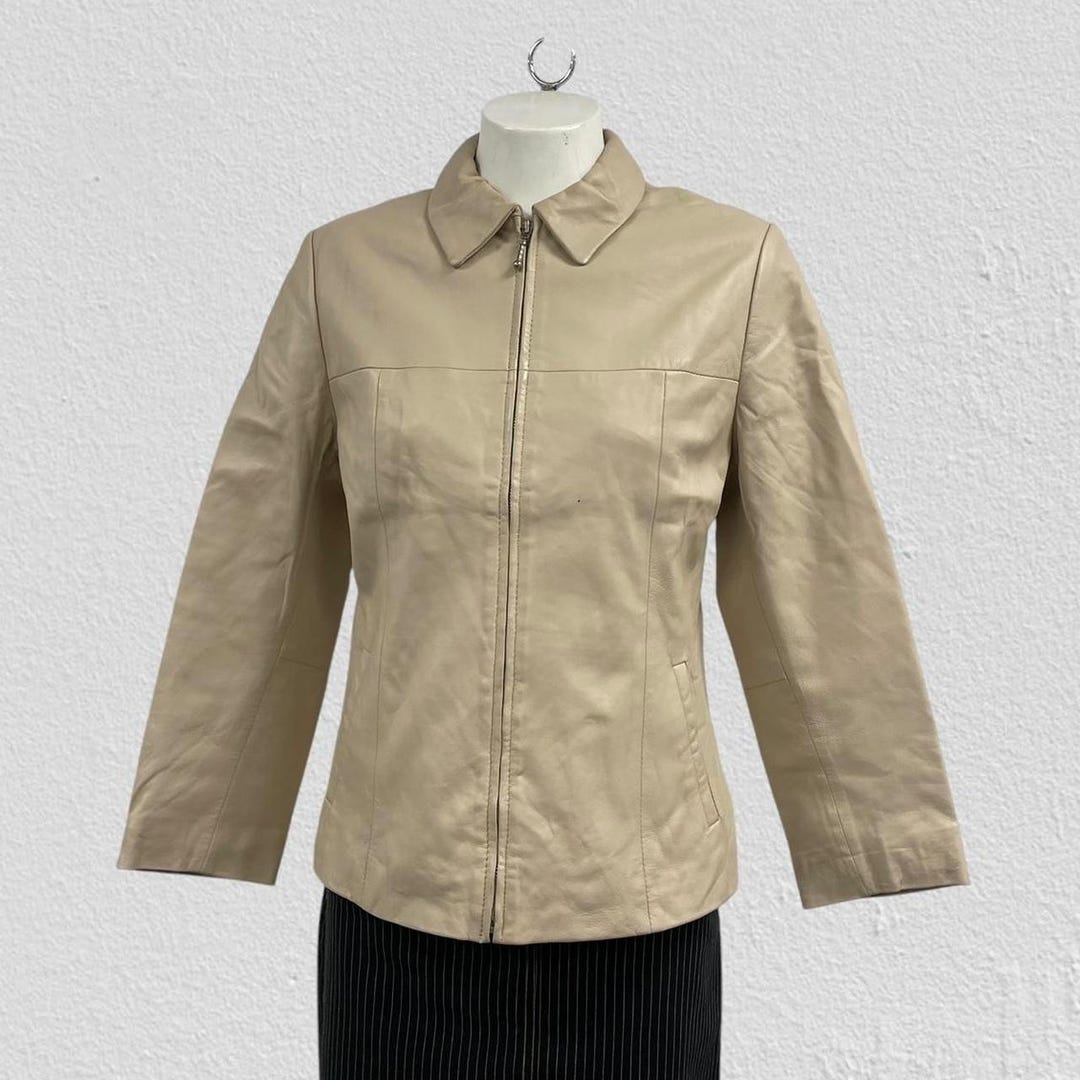 Cream Leather Jacket 90s Leather Jacket Vintage Beige Leather - Etsy
