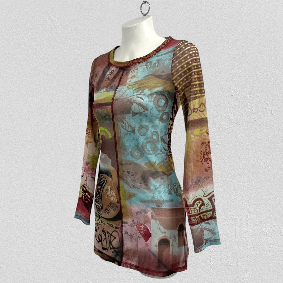 Y2K Mesh Long Sleeve Top 90s Graphic Print Dress - Etsy