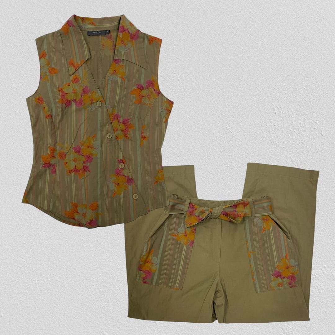 Vintage Capri Set 90s Two Piece Set With Asymmetric Hem Top and Tie up ...