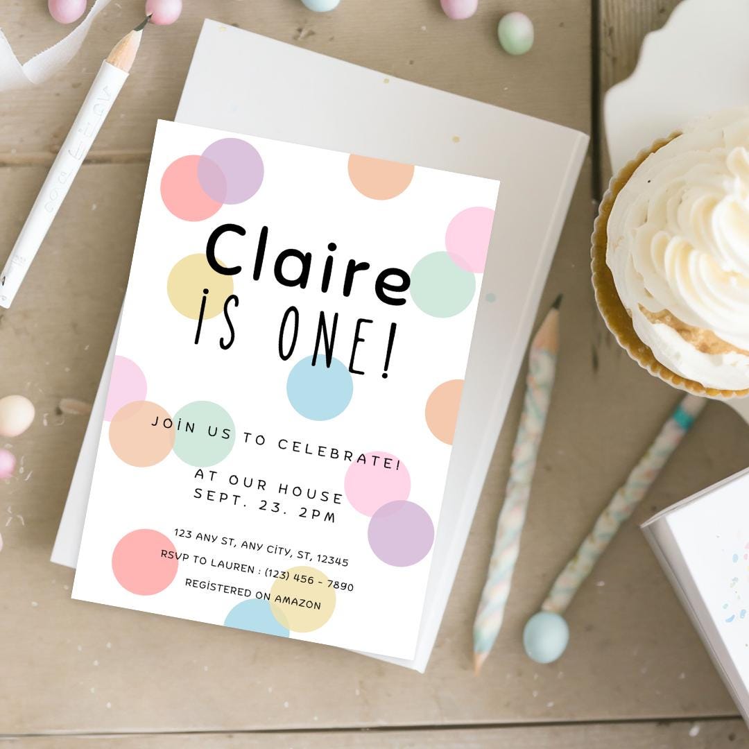 Color Polka Dots Birthday Printable Invitation, Editable Polkadot ...