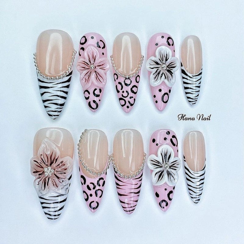 Zebra Flower Nails - Etsy