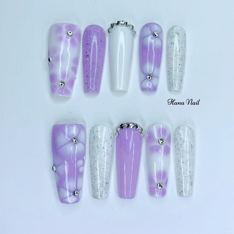 Nails Coffin Rhinestones - Etsy