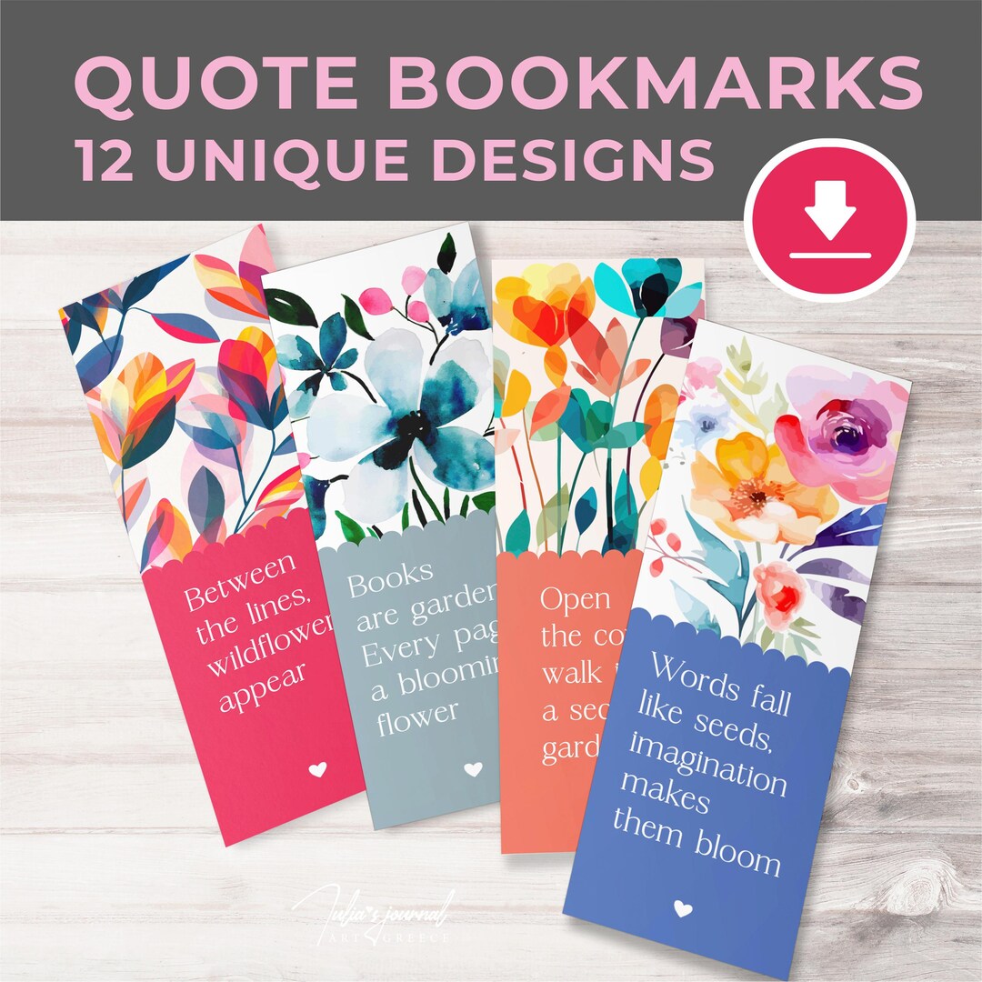 Floral Bookmarks: Inspirational Quotes, Botanical Designs (digital ...
