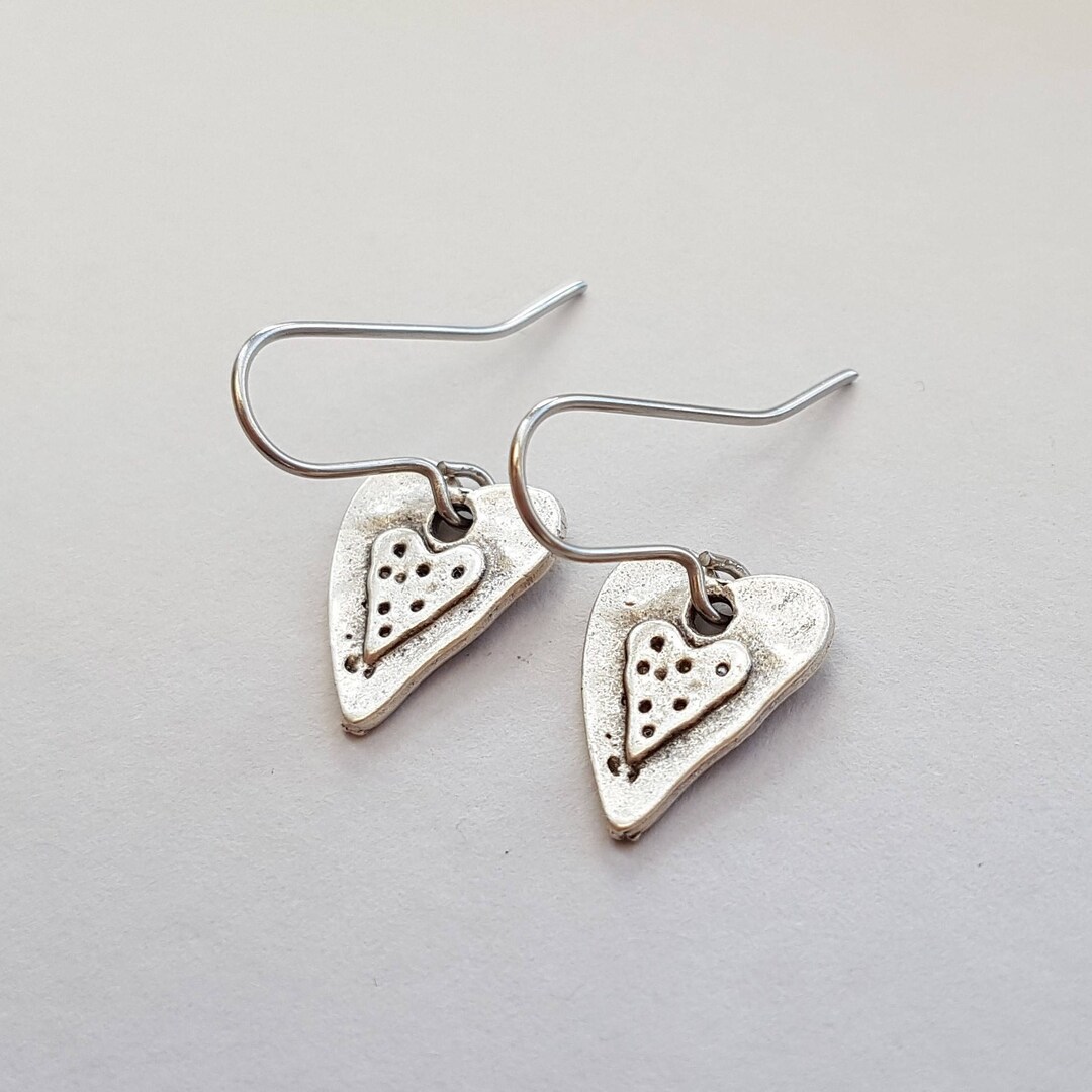 Matte Silver Heart Earrings, Rustic Hammered Heart Silver Earrings ...