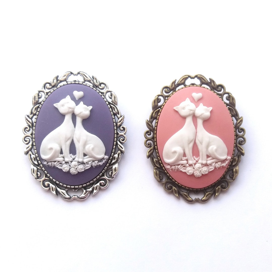 Love Cats Brooch Pink Cat Brooch Purple Cat Cameo Brooch - Etsy UK