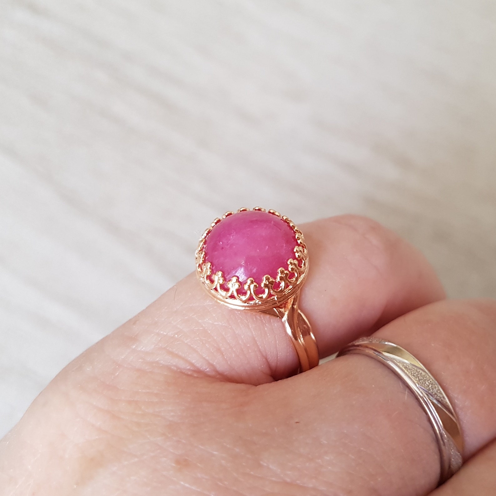 Pink Jade Rose Gold Ring Vintage Style Jade Ring Adjustable - Etsy