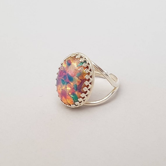 Sterling Silver Fire Opal Ring Vintage Czech Glass Shiny | Etsy