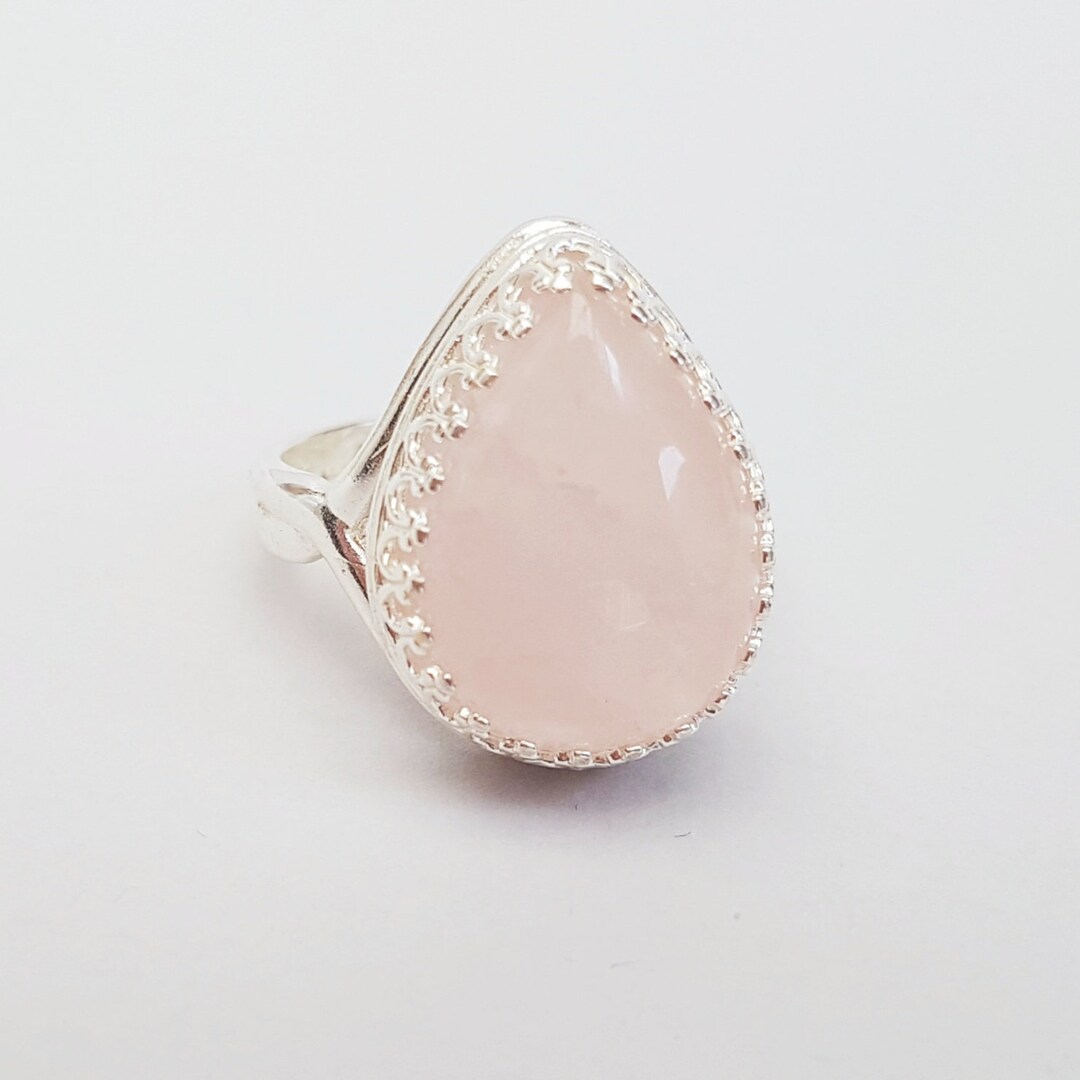 Anillo de cuarzo rosa Anillo rosa pastel de lágrima de plata - Etsy España