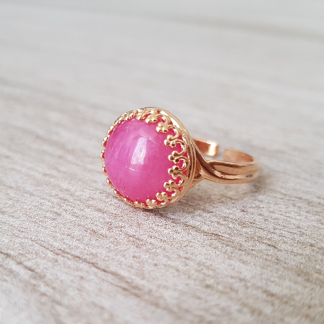 Pink Jade Rose Gold Ring Vintage Style Jade Ring Adjustable - Etsy