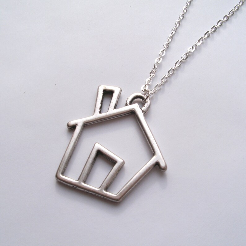 Silver House Necklace Large House Statement Necklace Long | Etsy