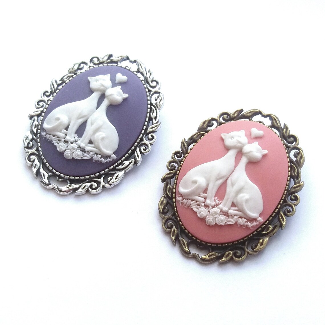 Love Cats Brooch Pink Cat Brooch Purple Cat Cameo Brooch - Etsy UK