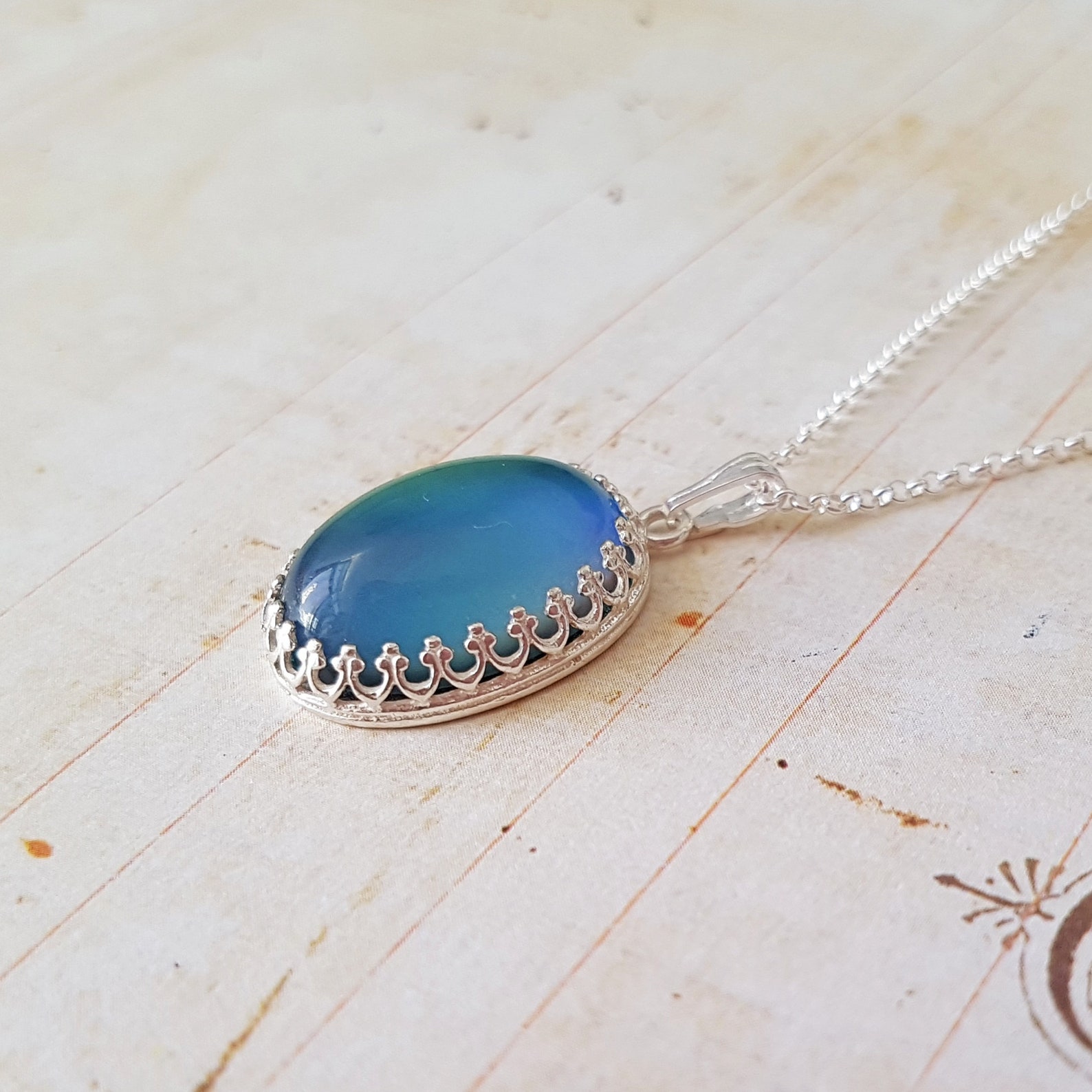 Sterling Silver Mood Necklace Colour Changing Mood Stone - Etsy UK