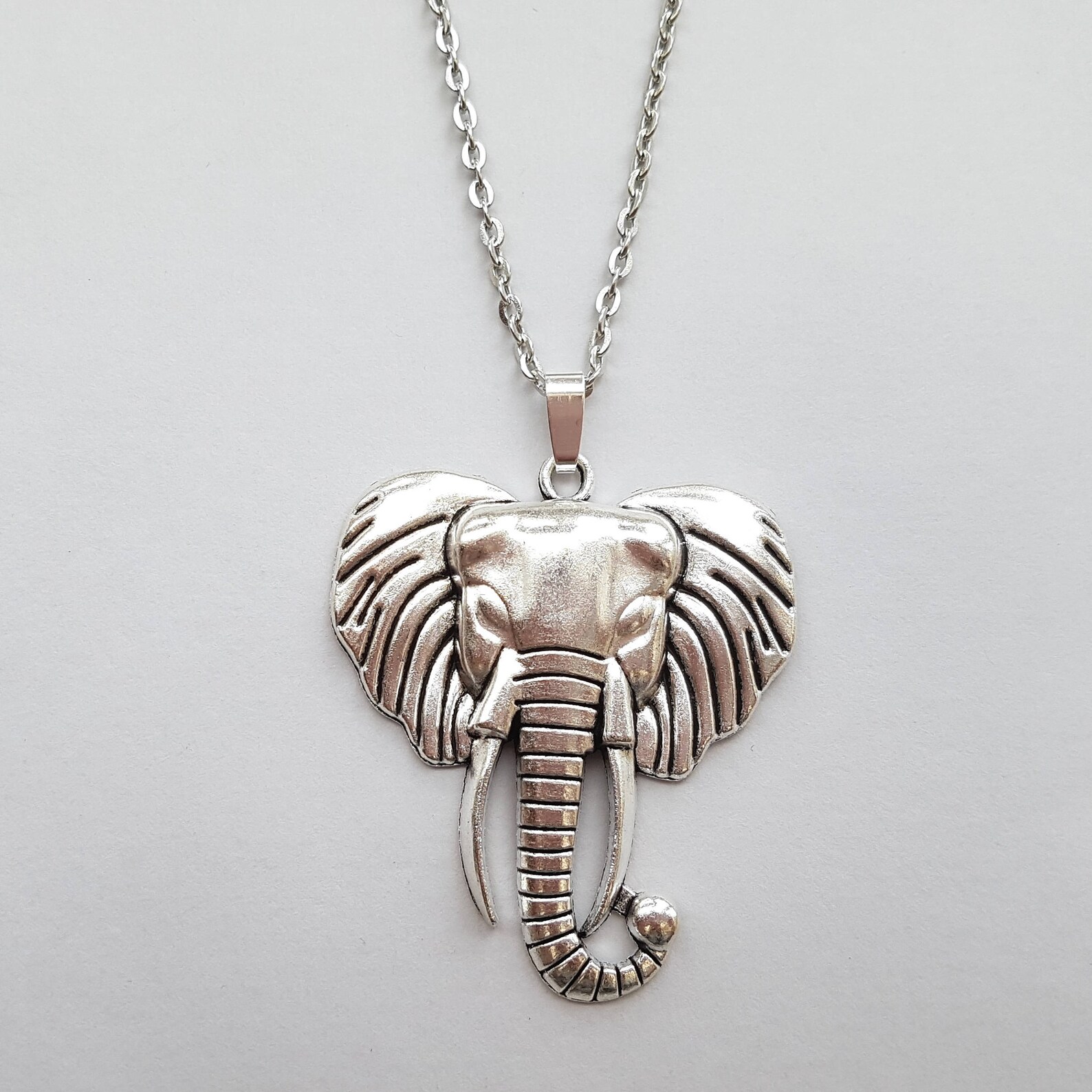 Big Silver Elephant Necklace Large Elephant Pendant - Etsy UK