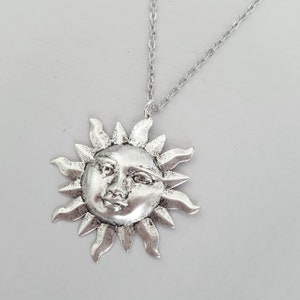 Big Silver Sun Necklace, Silver Sun Face Necklace, Long Necklace ...