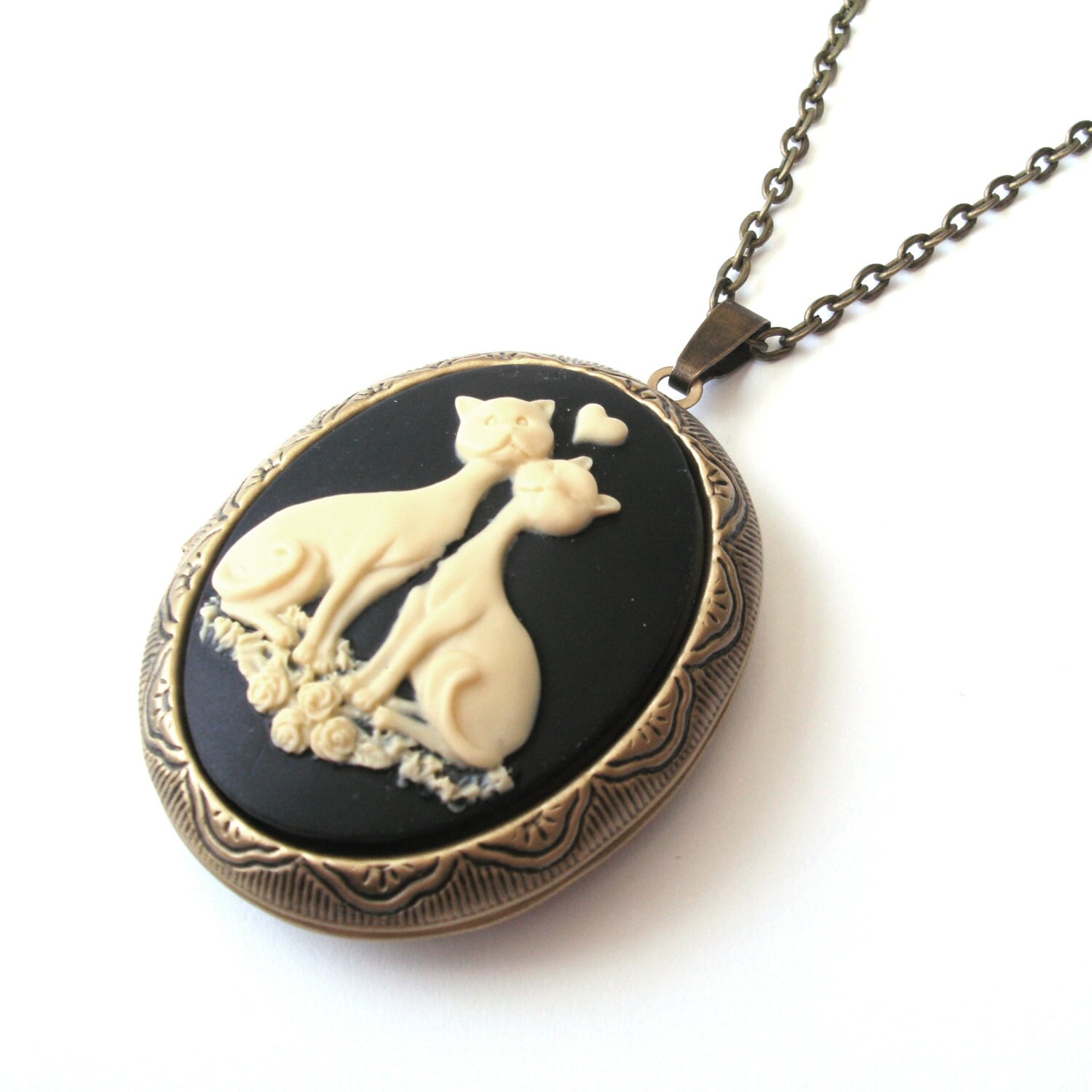Love Cats Cameo Locket Necklace Loving Cat Couple Valentine - Etsy UK