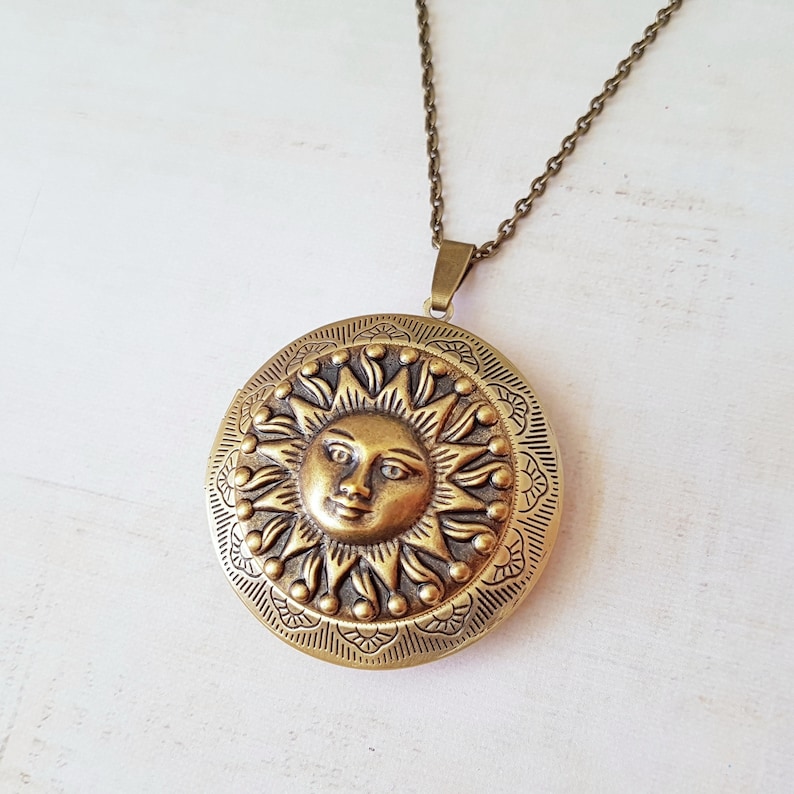 Big Antique Gold Sun Face Locket Large Round Celestial Locket | Etsy