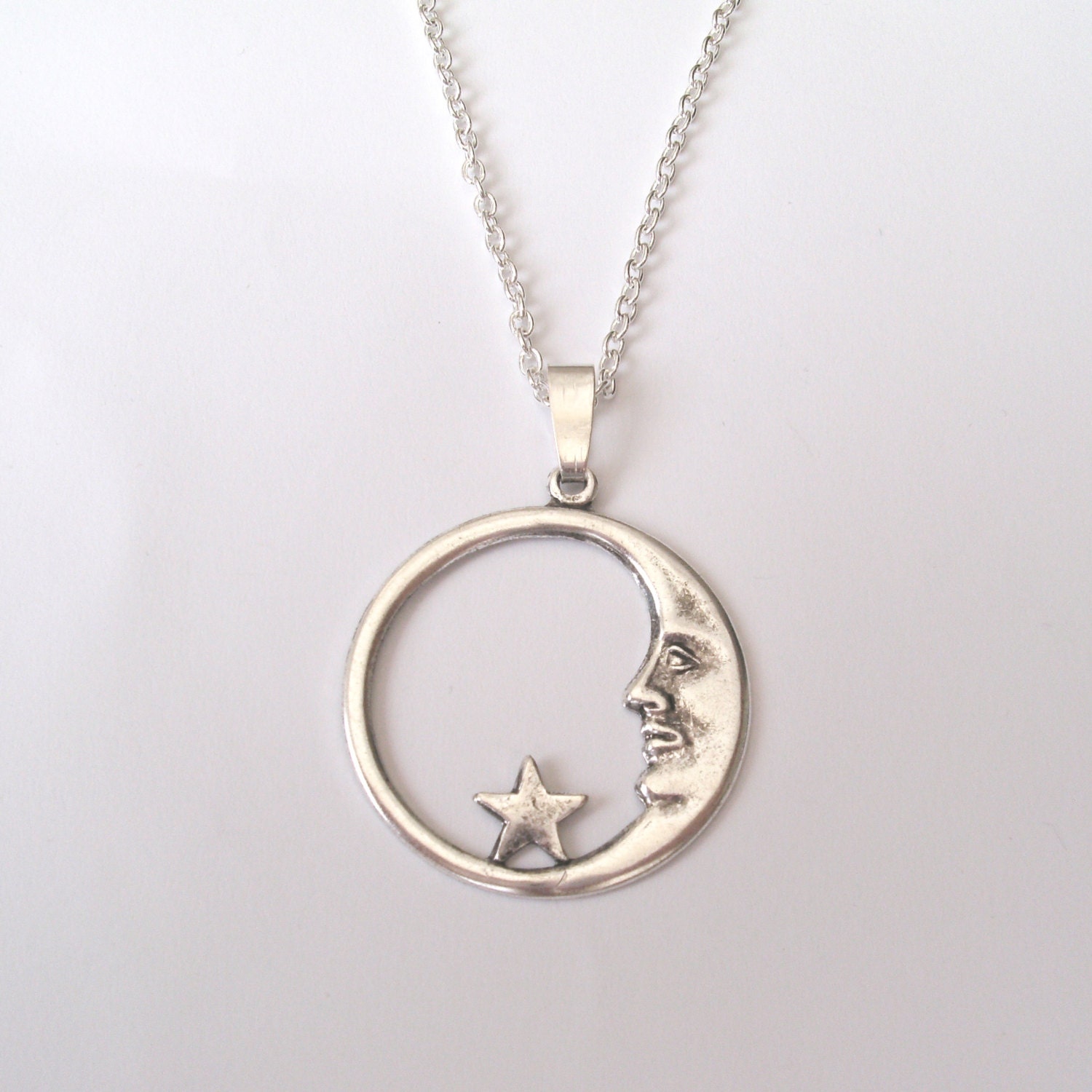Silver Moon Necklace Moon and Star Silver Star Man in the | Etsy