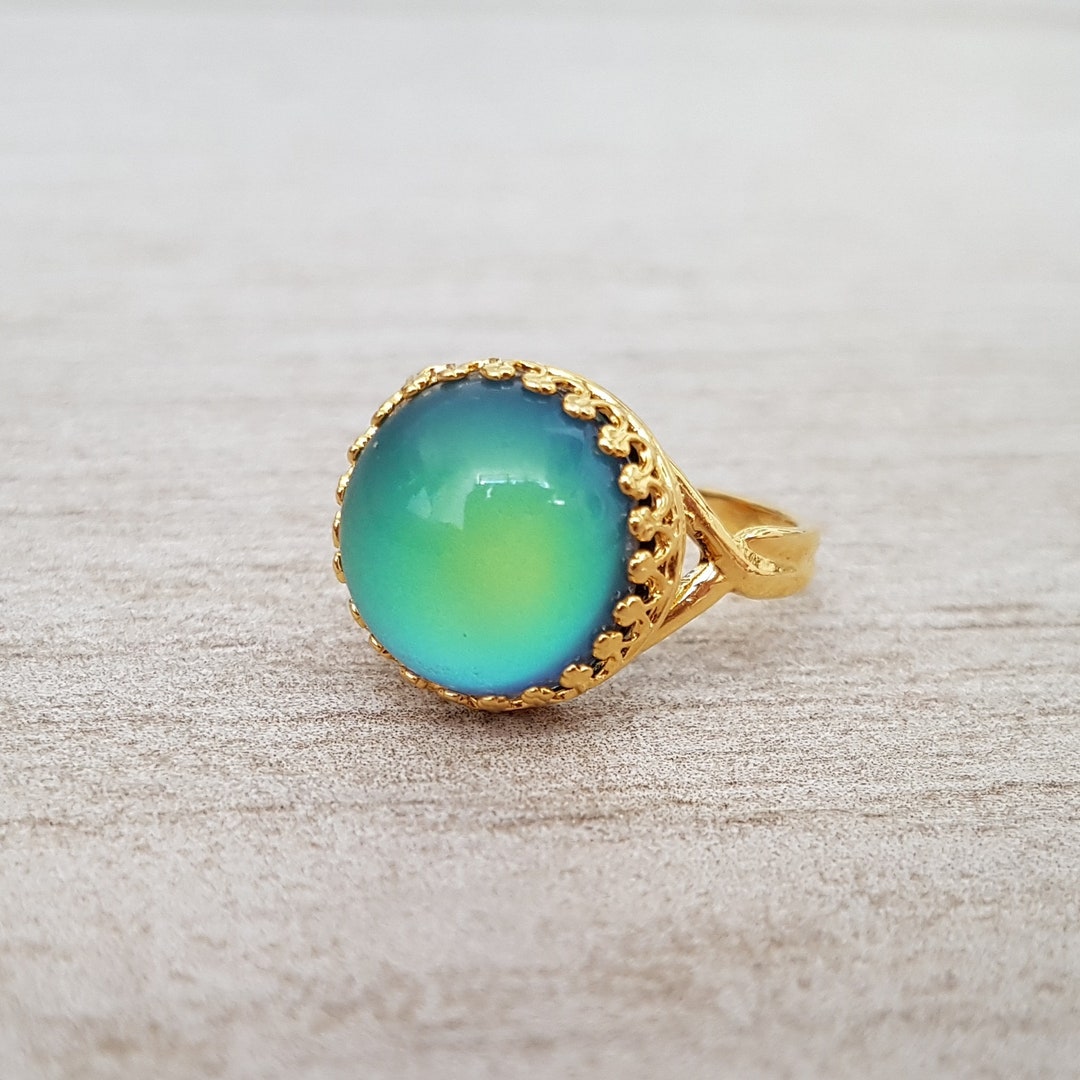 Gold Mood Ring, Vintage Mood Stone Ring, Adjustable Ring, Colour ...