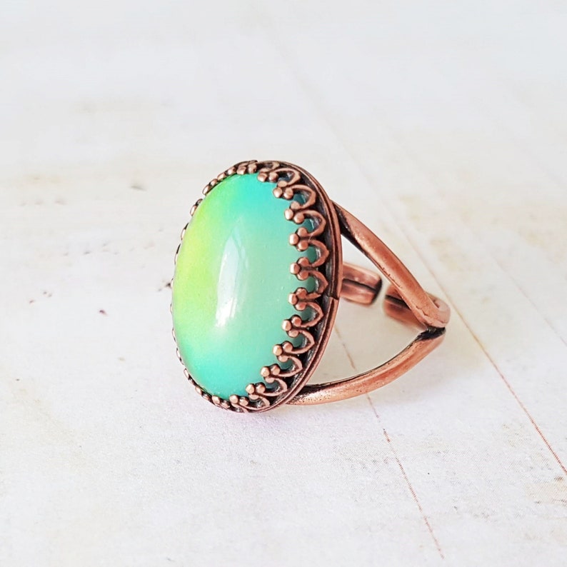 Antique Bronze Mood Ring Colour Changing Mood Stone Ring | Etsy