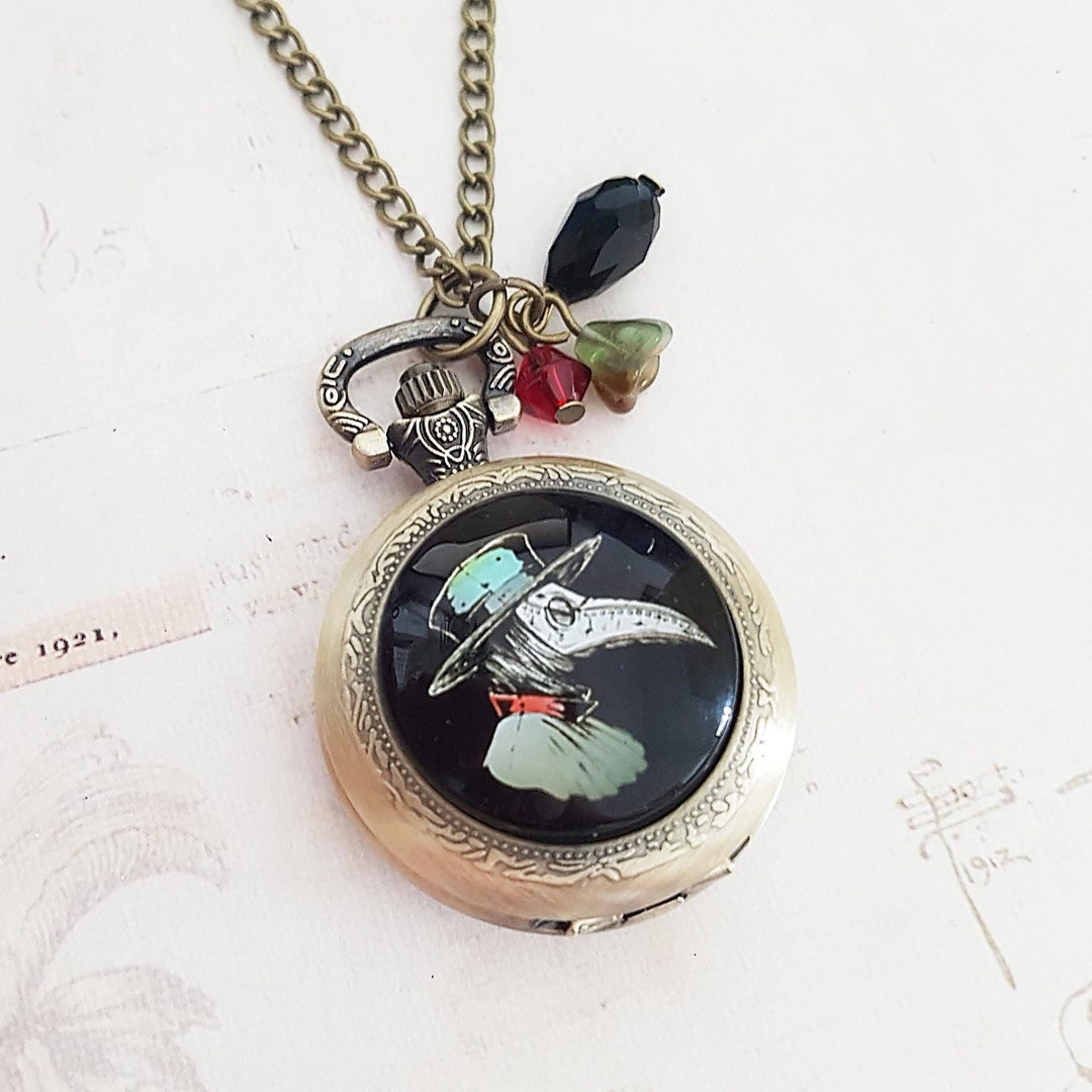 Plague Doctor Pocket Watch Necklace in Antique Bronze With Vintage ...