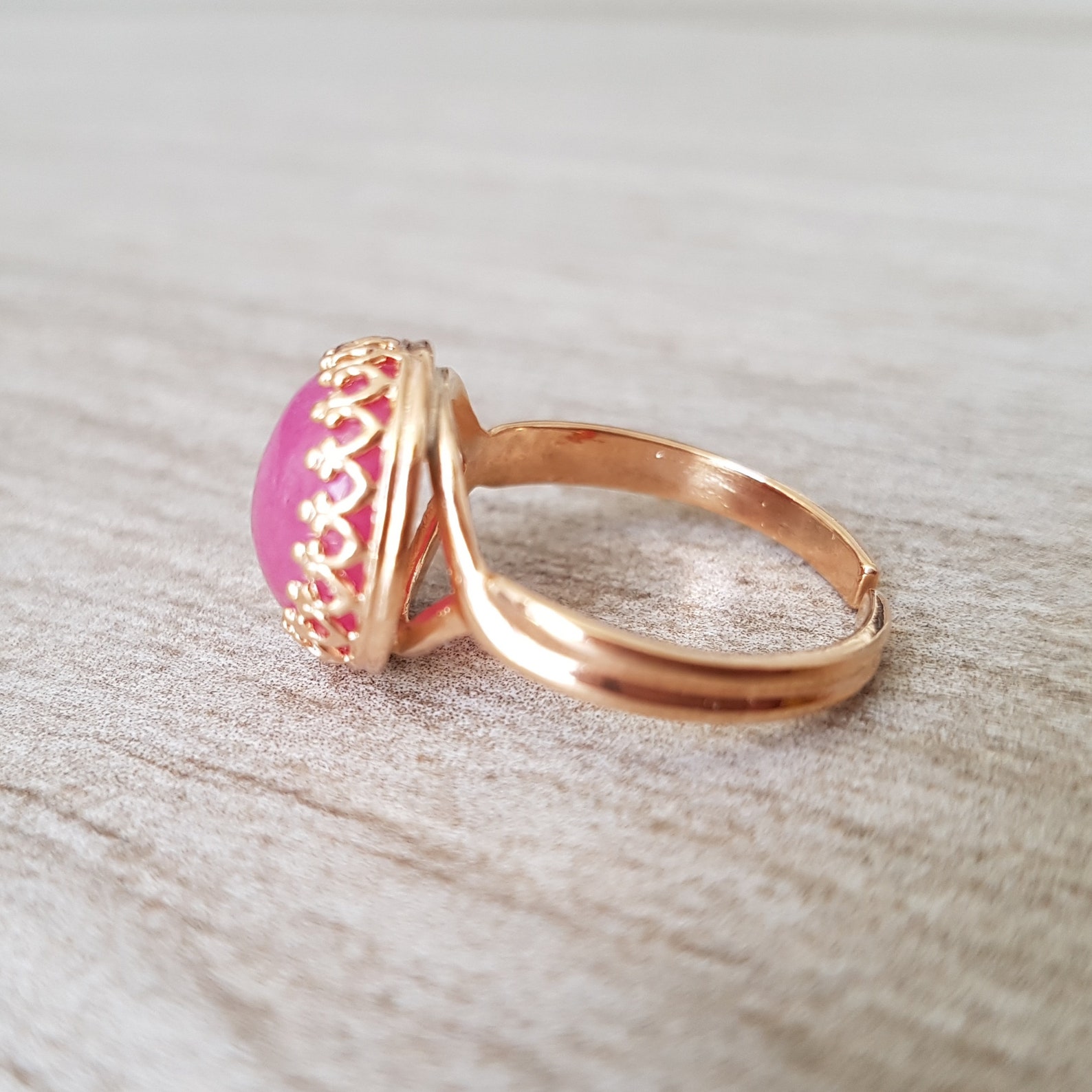 Pink Jade Rose Gold Ring Vintage Style Jade Ring Adjustable - Etsy