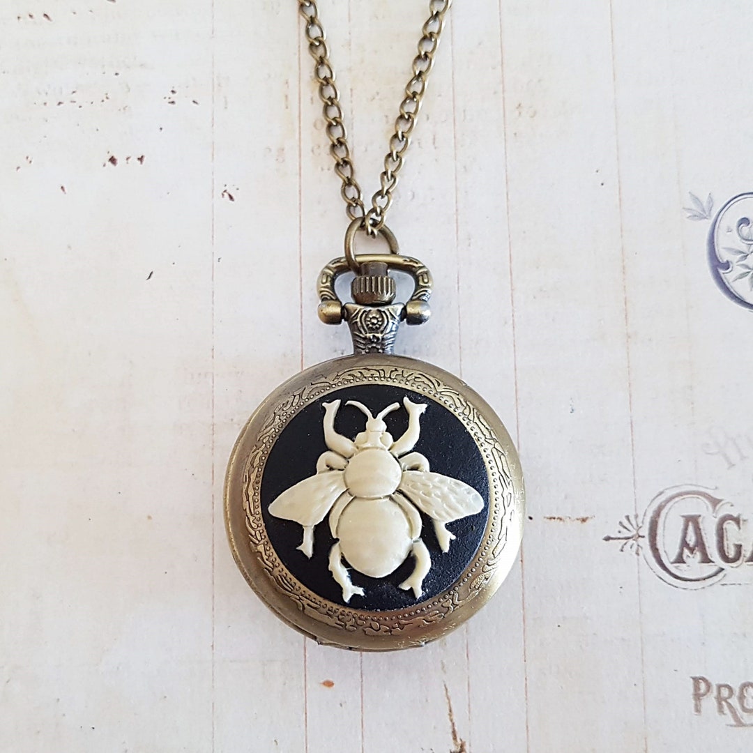Bee Pocket Watch Necklace, Honeybee Pocketwatch Necklace, Bee Cameo ...