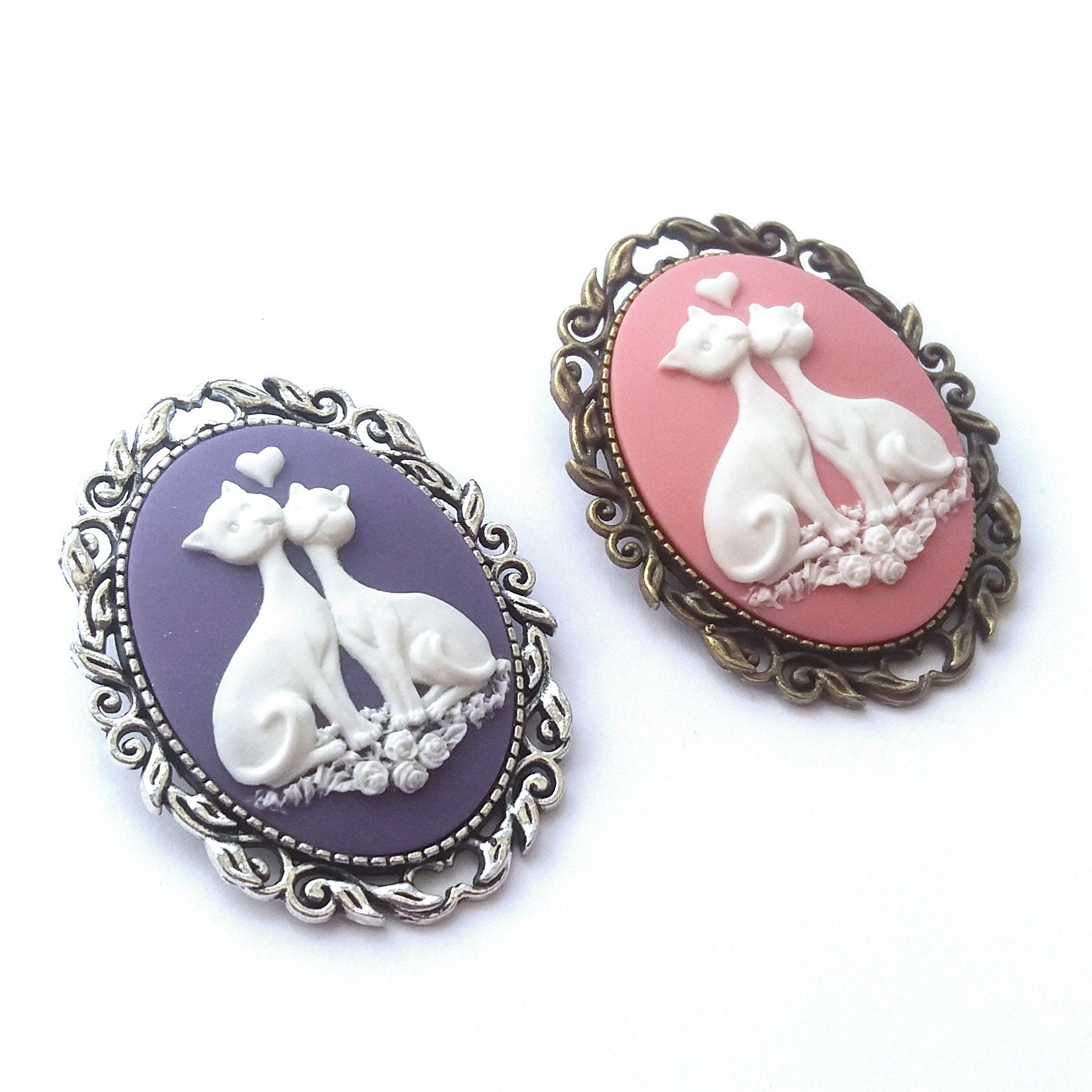 Love Cats Brooch Pink Cat Brooch Purple Cat Cameo Brooch - Etsy UK