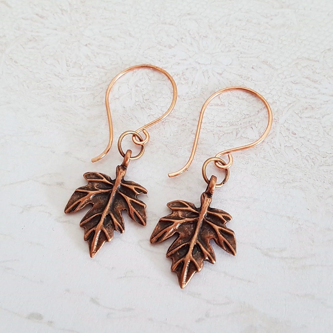 Copper Maple Leaf Earrings, Boho Rustic Fall Leaves, Artisan Copper or ...