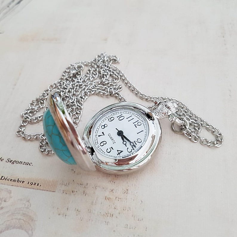Tree of Life Pocket Watch Necklace, Vintage Glass Flowers, Bronze ...