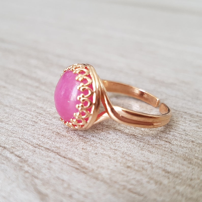 Pink Jade Rose Gold Ring Vintage Style Jade Ring Adjustable - Etsy