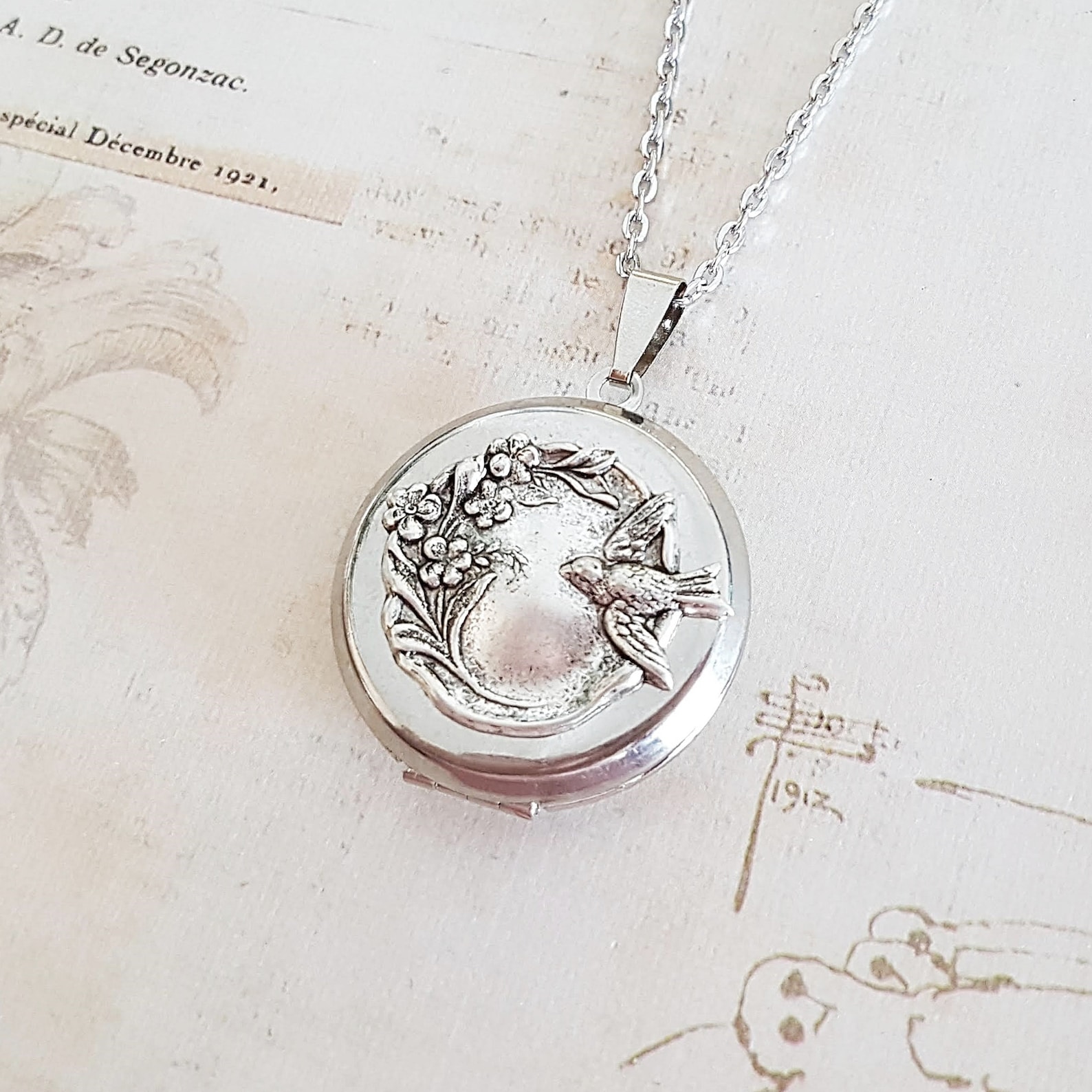 Vintage Silver Bird Locket Necklace With Antique Victorian - Etsy