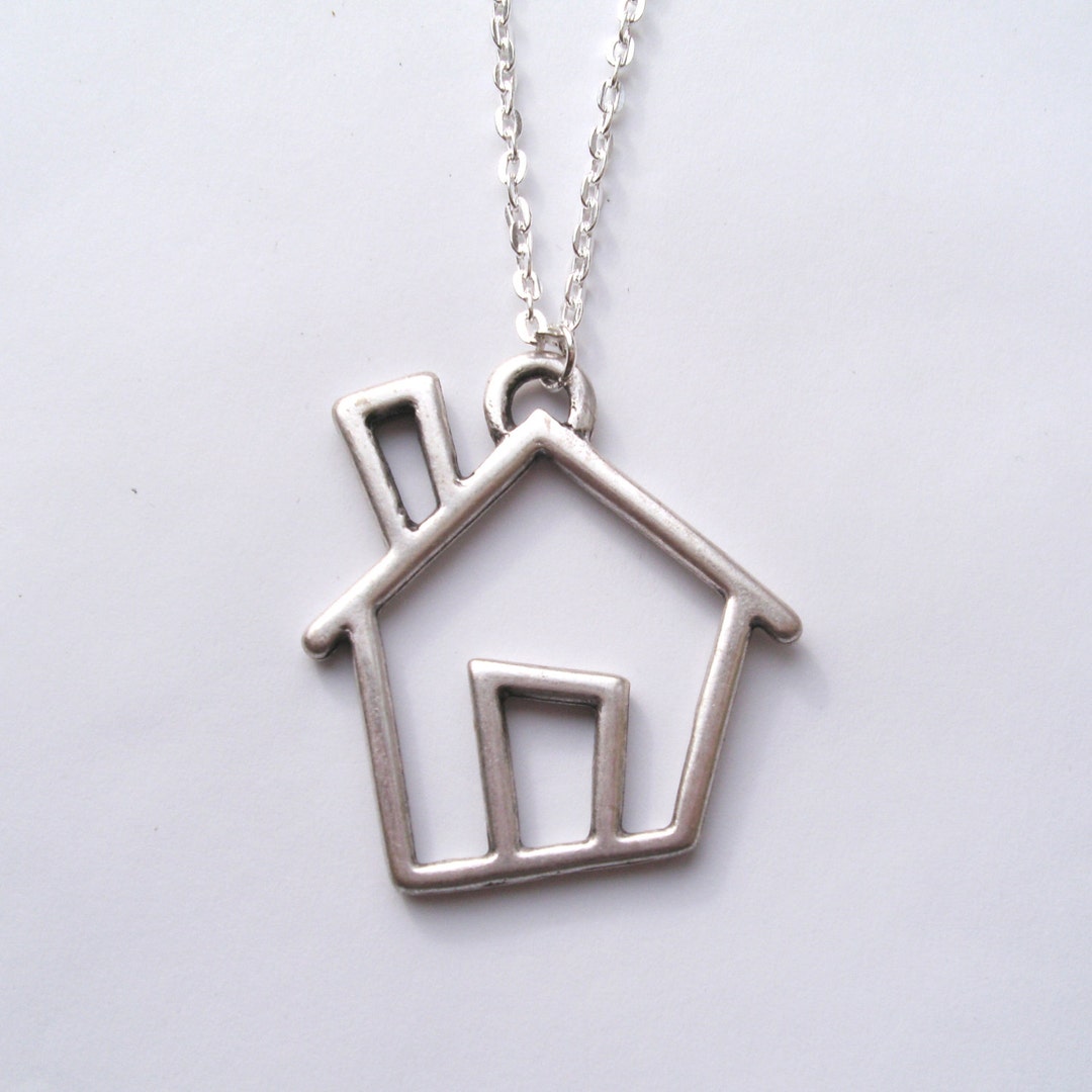 Silver House Necklace, Large House, Statement Necklace, Long Necklace ...
