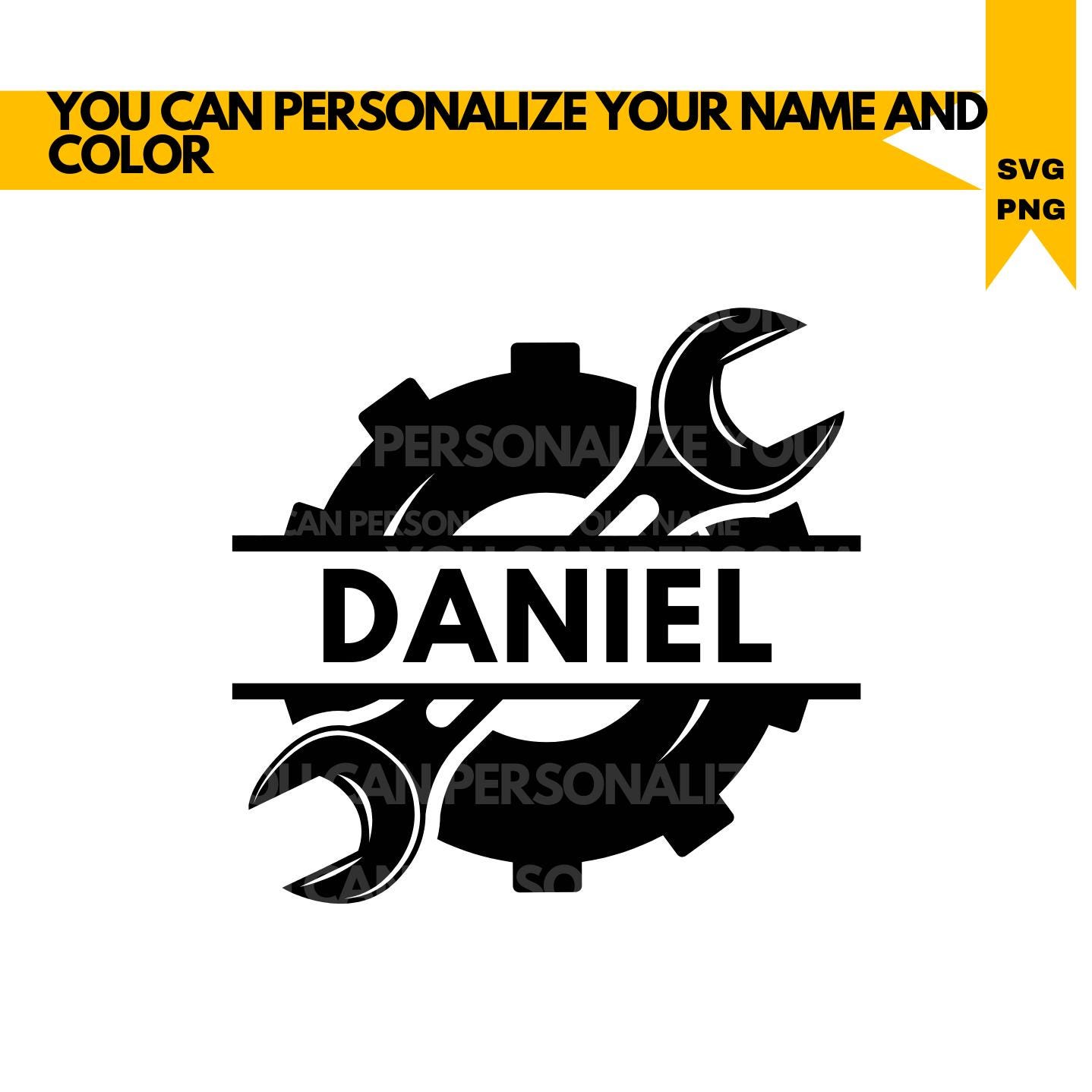 Personalized Mechanic Name SVG | Custom Wrench Gear Logo | Editable ...