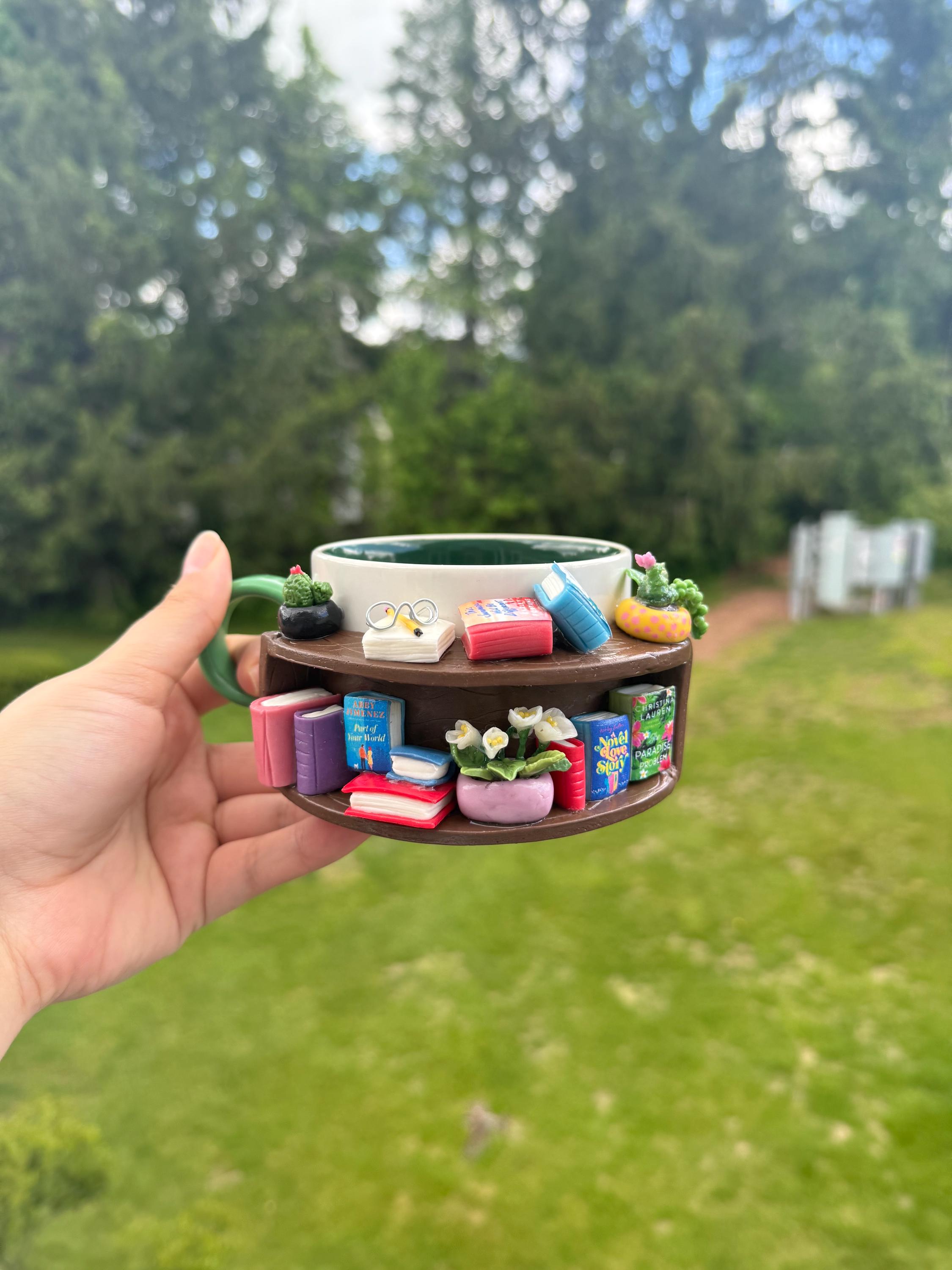 Handmade Bookshelf Coffee Mug: Polymer Clay Book Lover Gift ...
